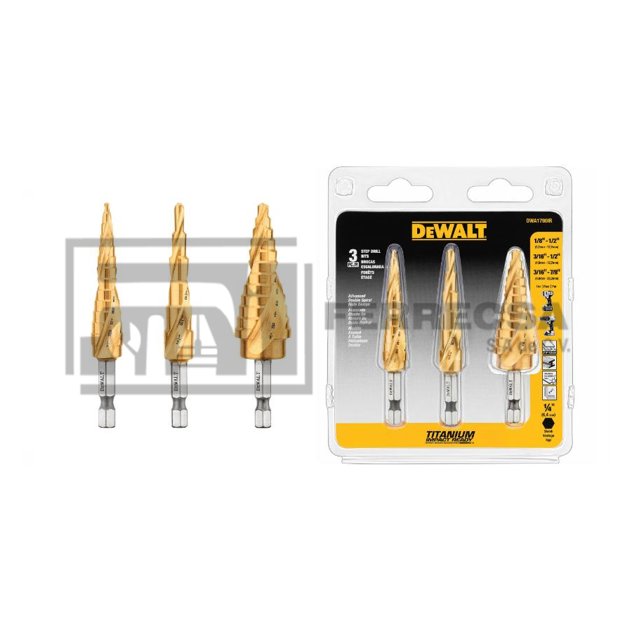 JUEGO 3 BROCAS ESCALONADAS DEWALT DWA1790IR - Tienda Ferrecsa