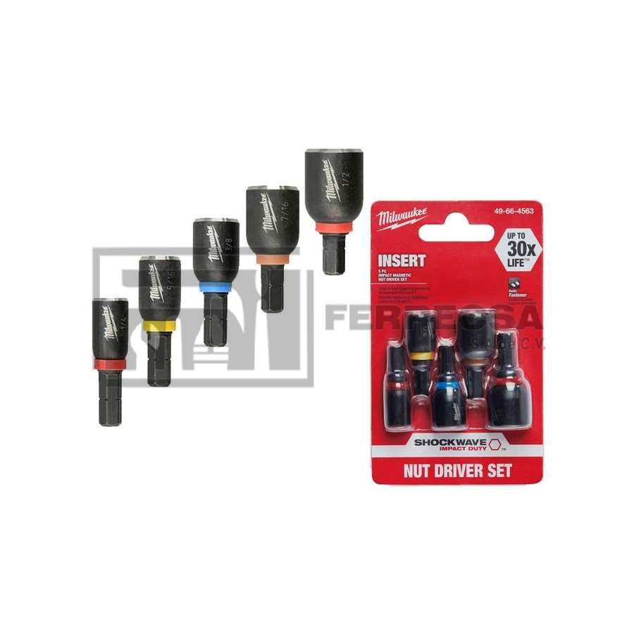 KIT PUNTA CAJA IMAN 5 PZA 1/4"-1/2" 49-66-4563 MILWAUKEE* - Tienda Ferrecsa