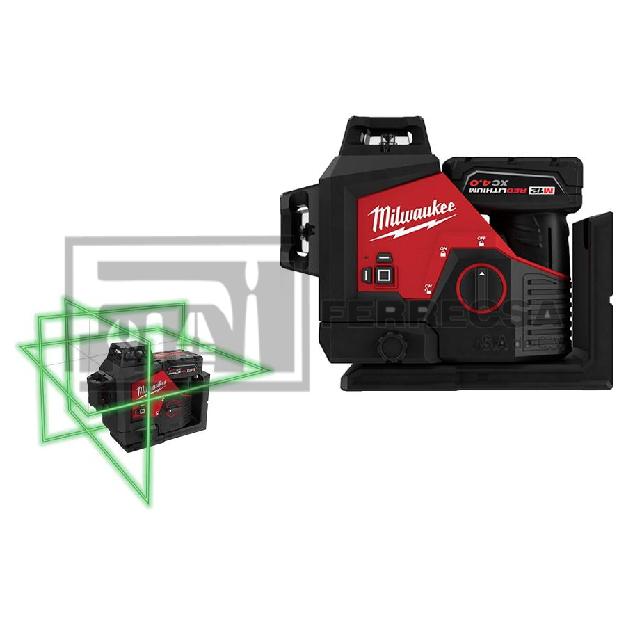 NIVEL LASER VERDE 3 LINEAS M12 4AMP 3632-21 MILWAUKEE* - Tienda Ferrecsa
